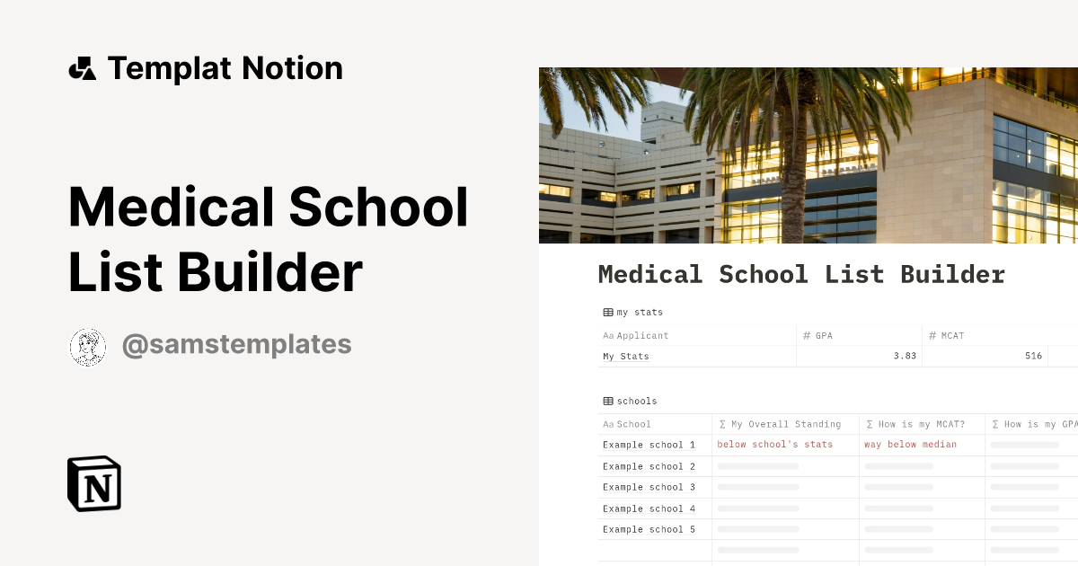Templat Medical School List Builder | Notion Marketplace