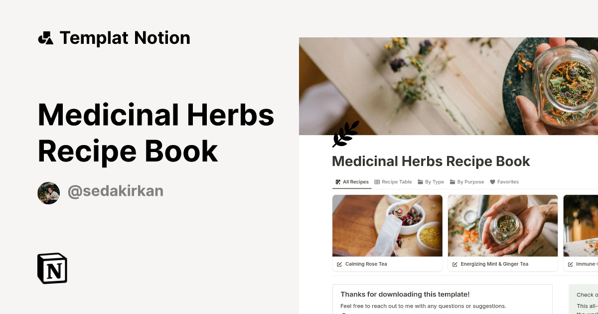 Templat Medicinal Herbs Recipe Book | Notion Marketplace