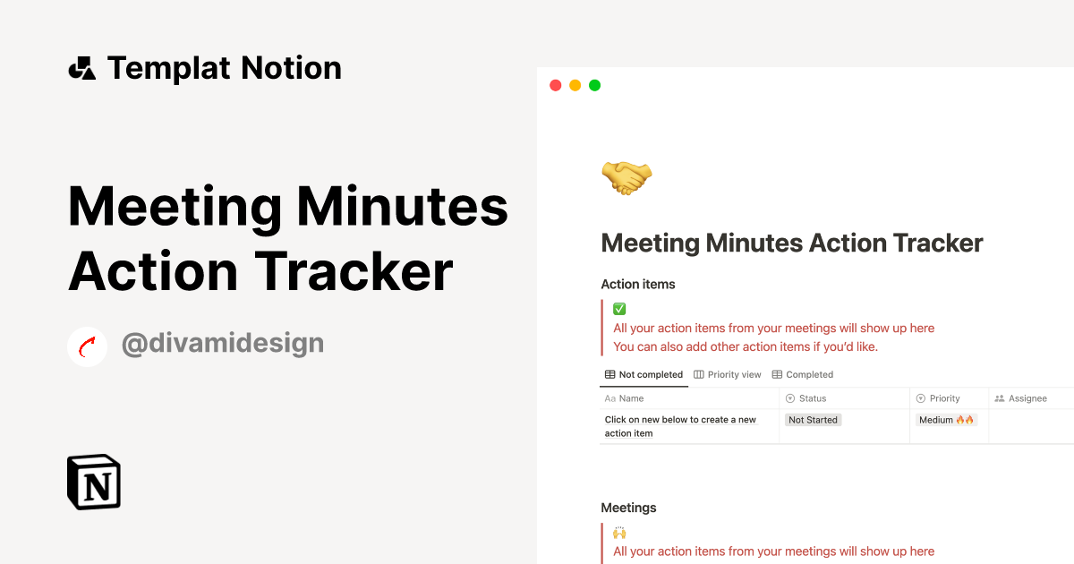 Meeting Minutes Action Tracker Templat oleh Divami Design Labs | Notion ...