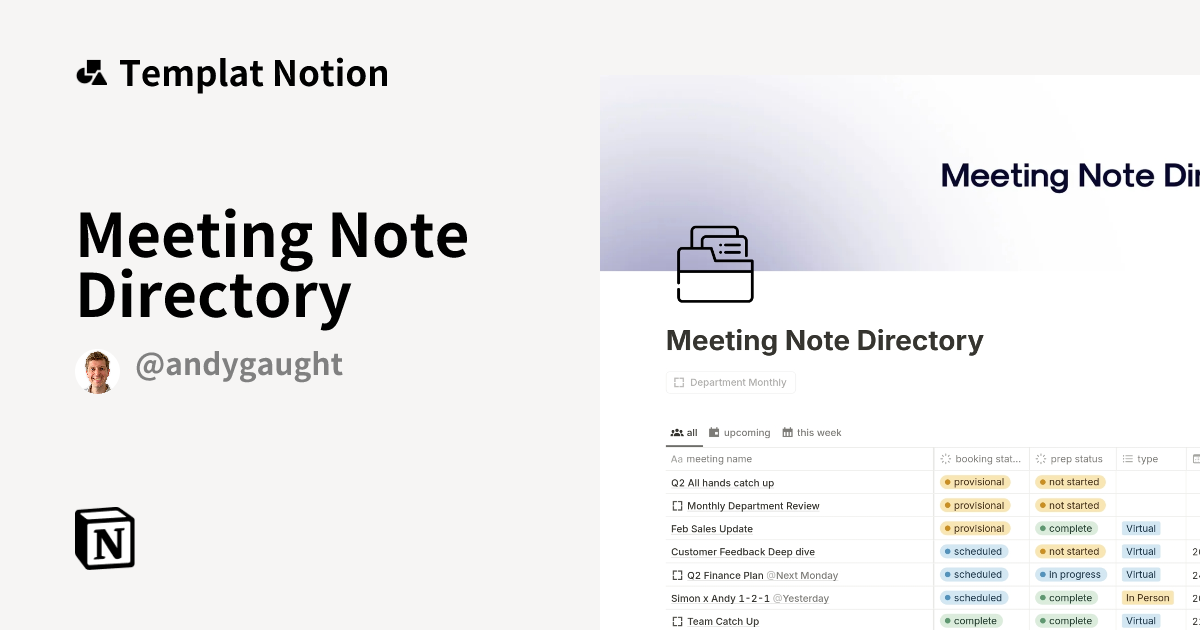 Meeting Note Directory Templat oleh Andy Gaught | Notion Marketplace