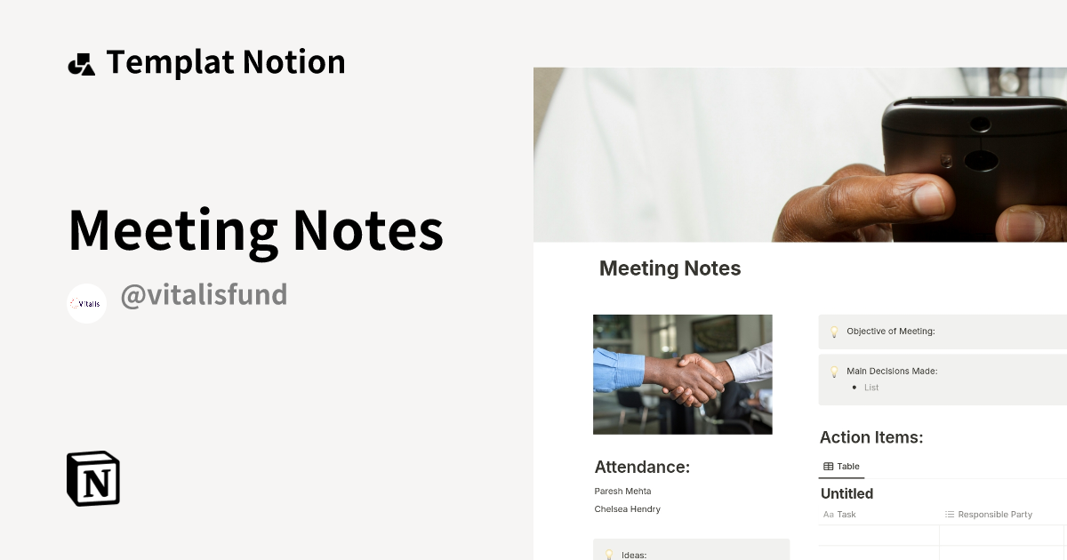 Meeting Notes Templat oleh Vitalis Fund | Notion Marketplace