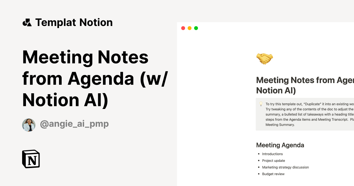 Meeting Notes from Agenda (w/ Notion AI) Templat oleh Angela, PMP, CSM ...