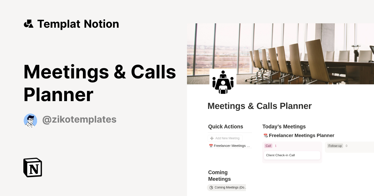 Meetings & Calls Planner Templat oleh ZikoTemplates | Notion Marketplace