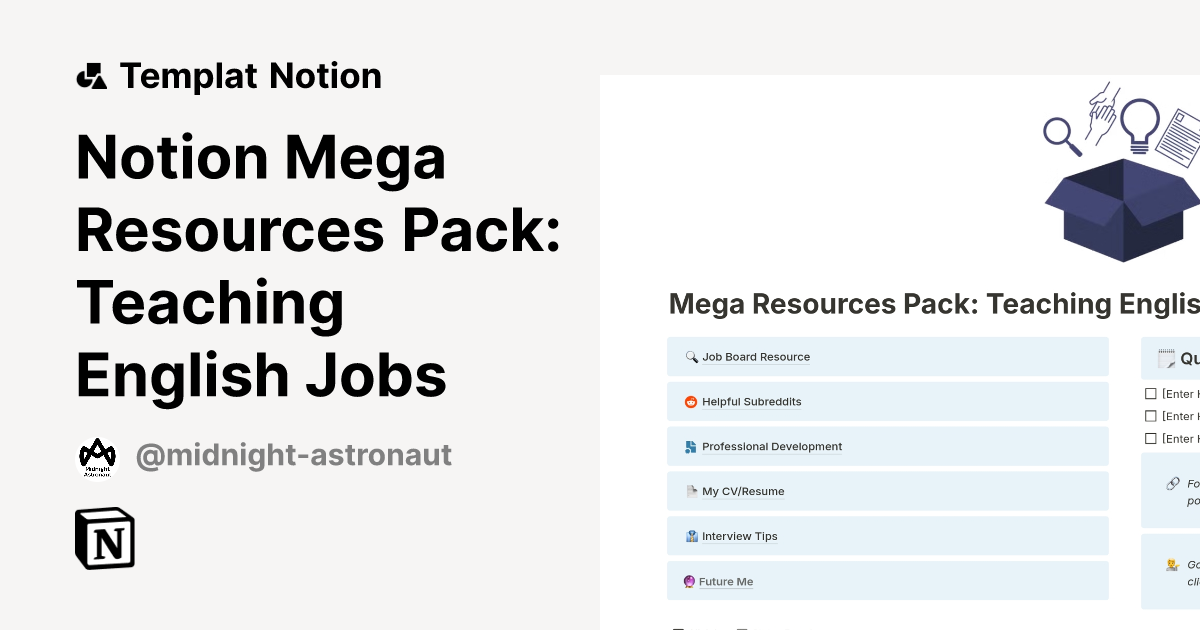 Notion Mega Resources Pack: Teaching English Jobs Templat oleh Midnight ...