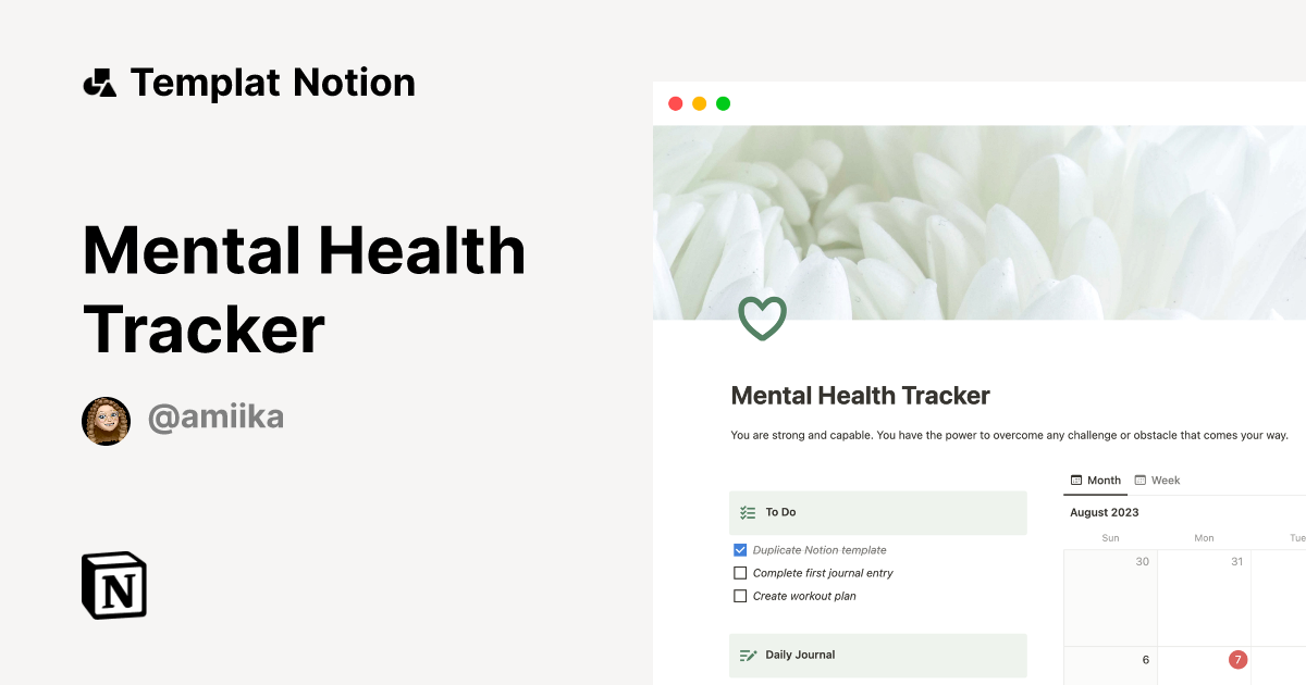 Mental Health Tracker Templat oleh Amiika | Notion Marketplace