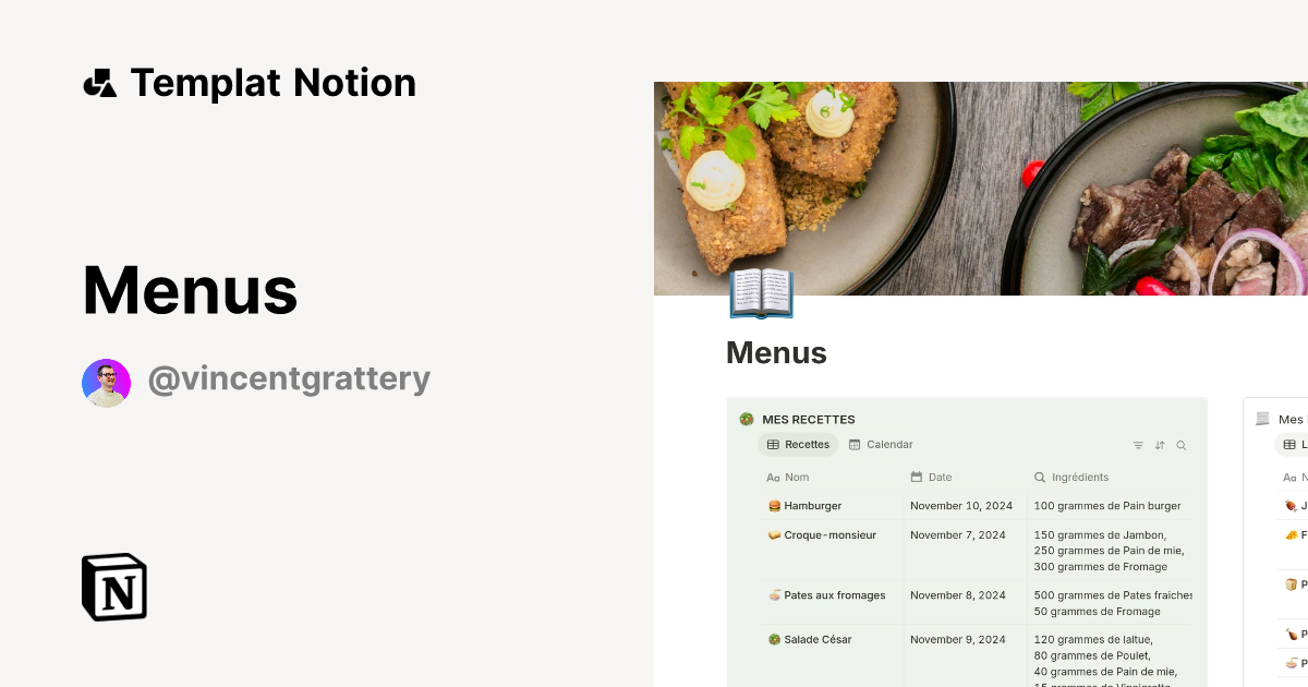 Menus Templat oleh Vincent GRATTERY | Notion Marketplace