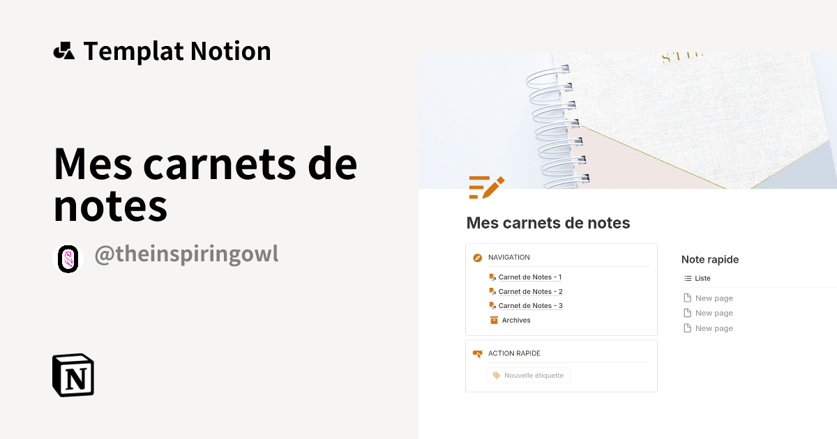 Mes carnets de notes Templat oleh The Inspiring Owl | Notion Marketplace