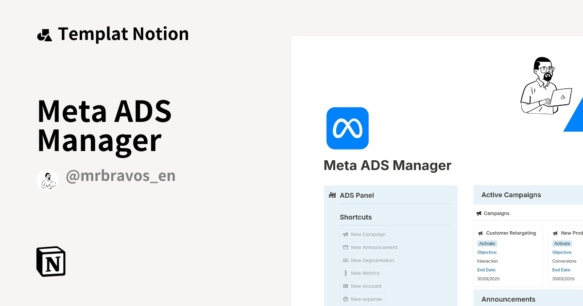 Meta ADS Manager Templat oleh Mr Bravo Englis | Notion Marketplace