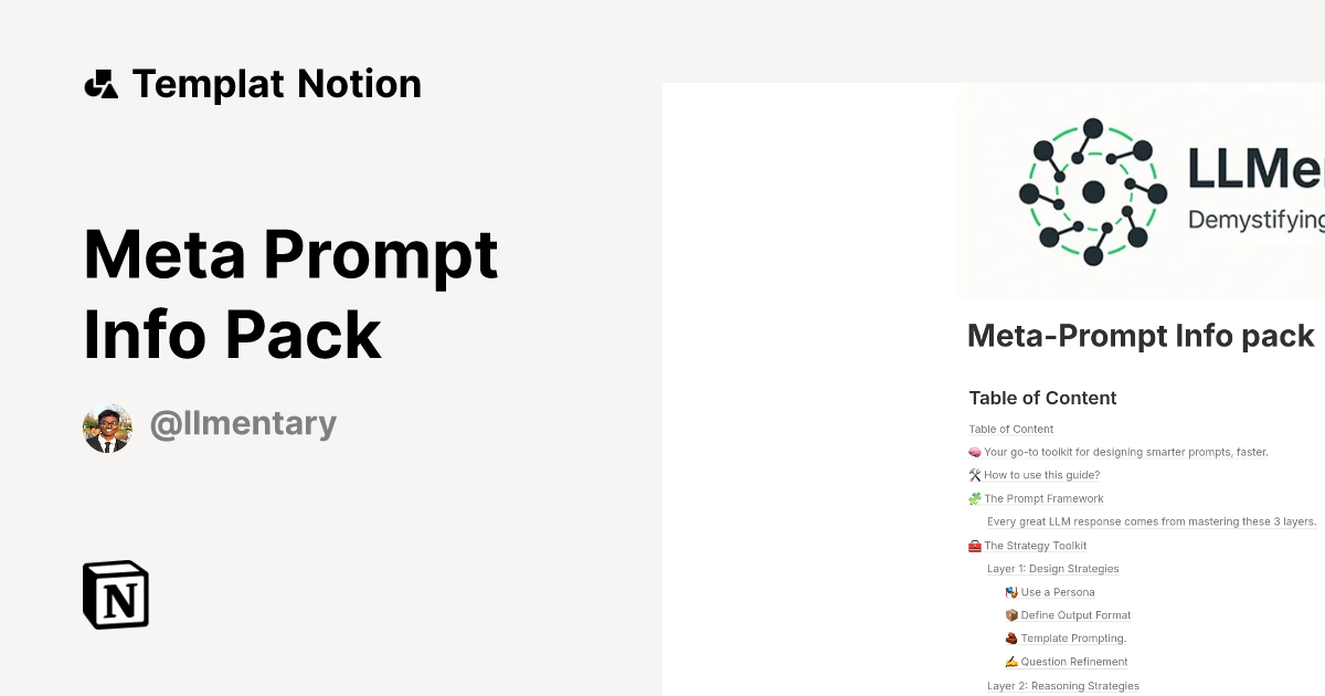 Meta Prompt Info Pack Templat oleh LLMentary | Notion Marketplace