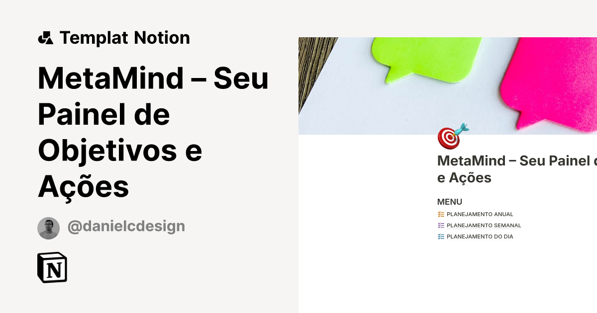 Templat MetaMind – Seu Painel de Objetivos e Ações | Notion Marketplace