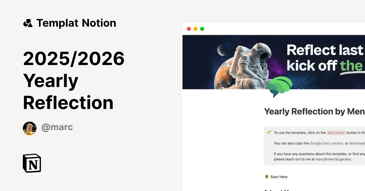 2025/2026 Yearly Reflection Templat oleh Marc at Mental Garden | Notion ...