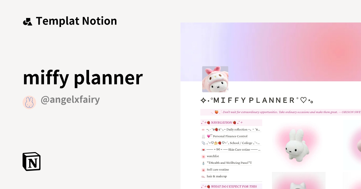 miffy planner Templat oleh Lissa | Notion Marketplace