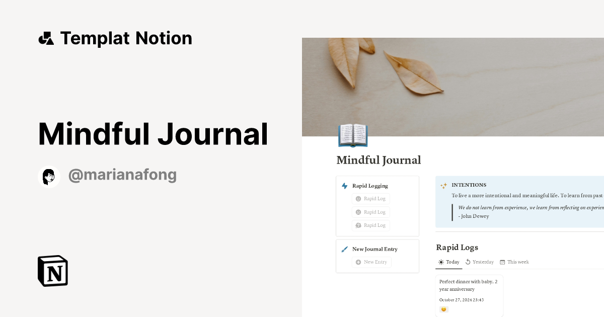 Templat Mindful Journal | Notion Marketplace