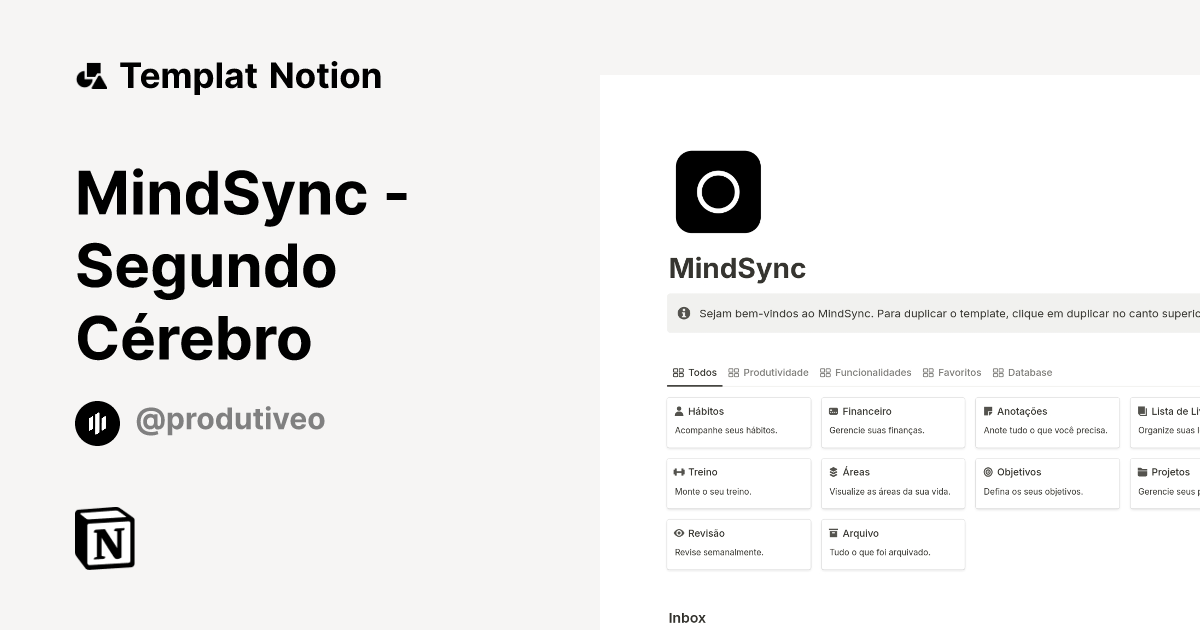 MindSync - Segundo Cérebro Templat oleh Produtiveo | Notion Marketplace
