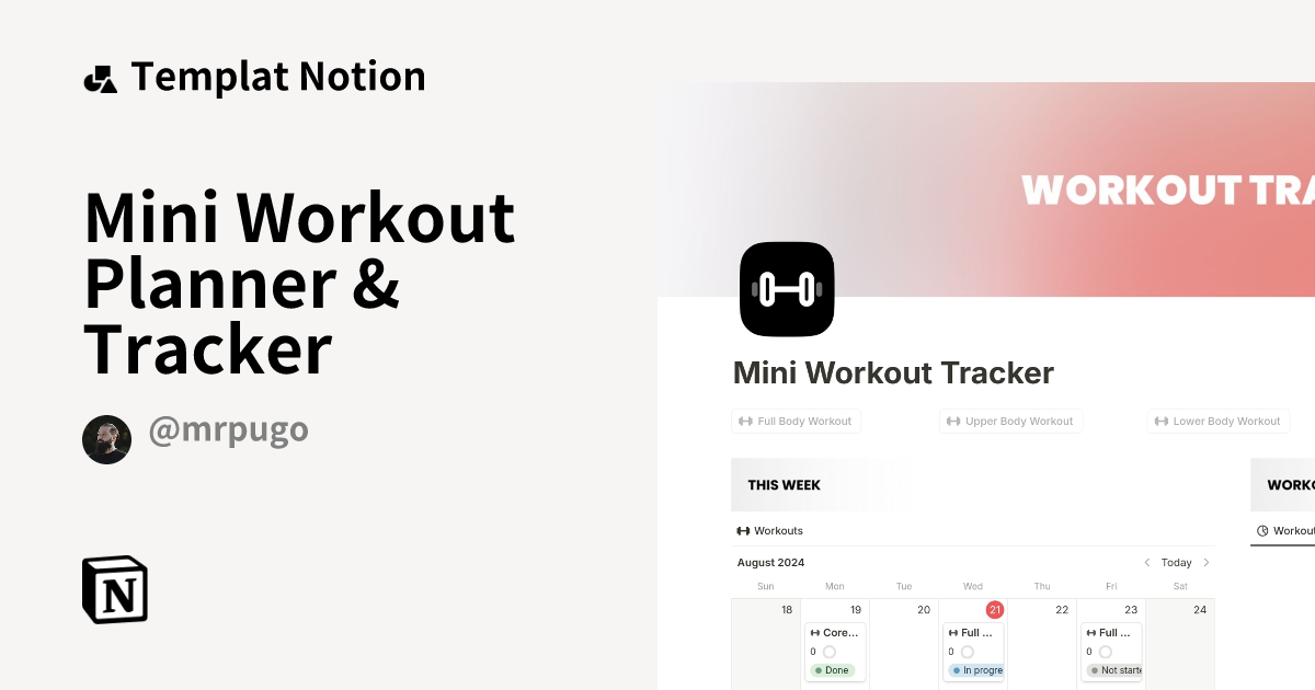 Mini Workout Planner & Tracker Templat oleh mrpugo | Notion Marketplace