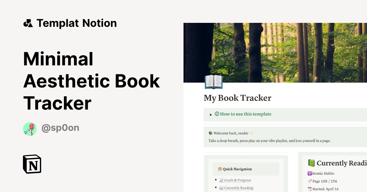 Minimal Aesthetic Book Tracker Templat oleh Spoon Studio | Notion Marketplace