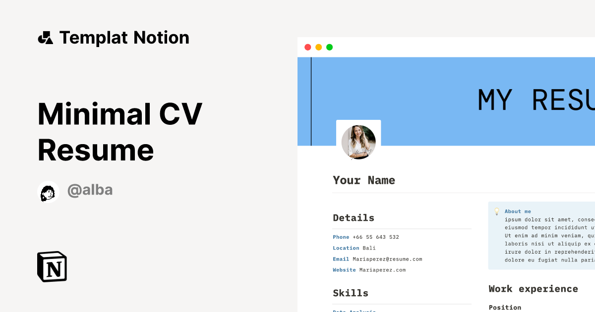 Templat Minimal CV Resume | Notion Marketplace