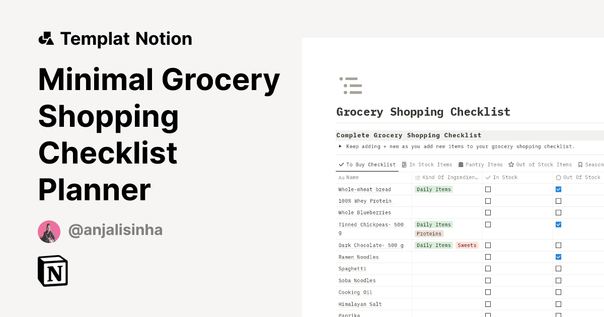 Minimal Grocery Shopping Checklist Planner Templat oleh Anjali Sinha ...