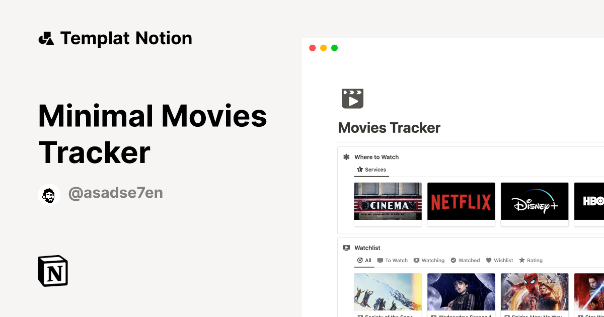 Templat Minimal Movies Tracker | Notion Marketplace