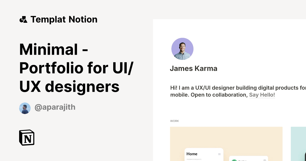 Minimal - Portfolio for UI/UX designers Templat oleh Aparajith Aradhya | Notion Marketplace