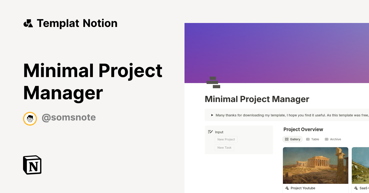 Templat Minimal Project Manager | Notion Marketplace