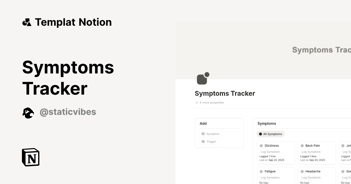 Symptoms Tracker Templat oleh staticvibes | Notion Marketplace