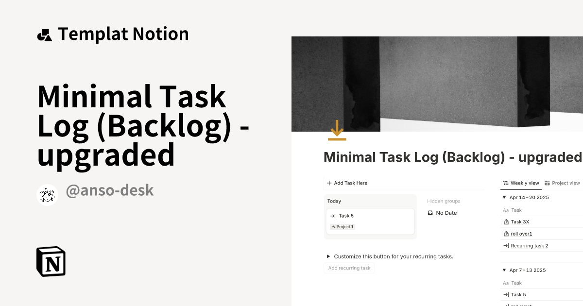 Templat Minimal Task Log (Backlog) -upgraded | Notion Marketplace