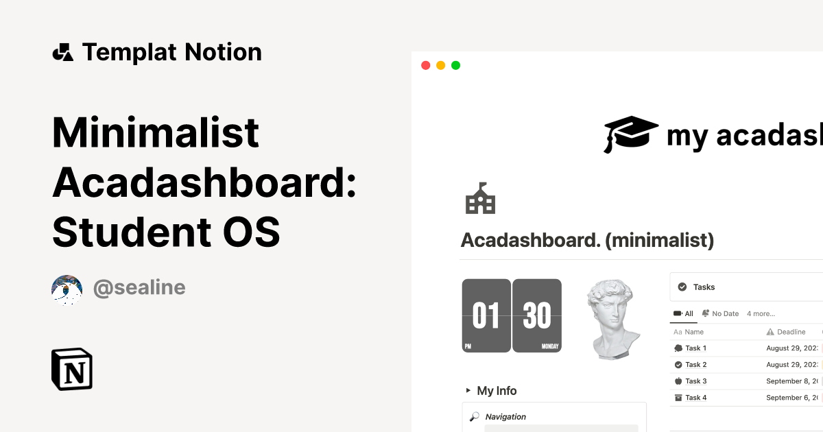 Templat Minimalist Acadashboard: Student OS | Notion Marketplace