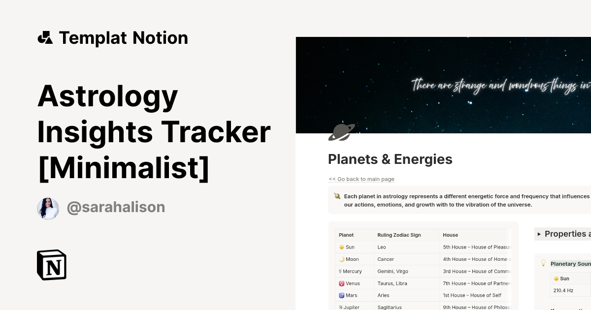 Astrology Insights Tracker [Minimalist] Templat oleh Sarah | Notion ...