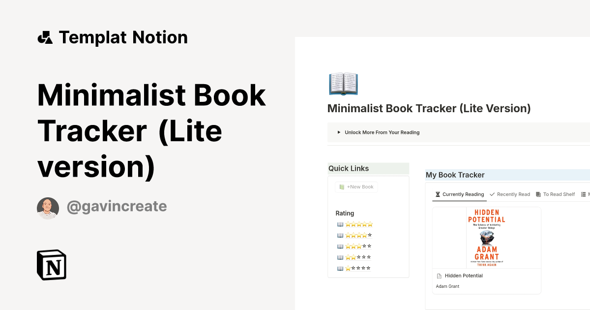 Templat Minimalist Book Tracker (Lite version) | Notion Marketplace