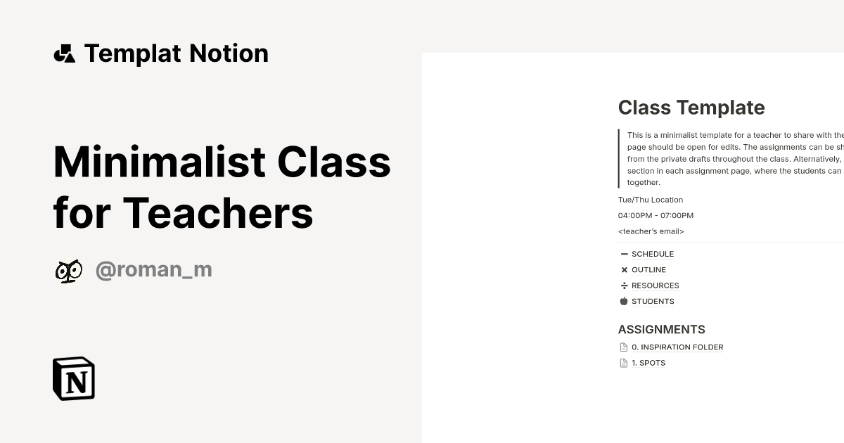 Templat Minimalist Class for Teachers | Notion Marketplace