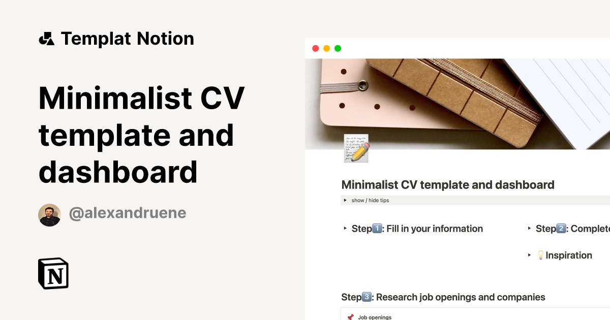 Minimalist CV template and dashboard Templat oleh Alexandru Ene | Notion Marketplace