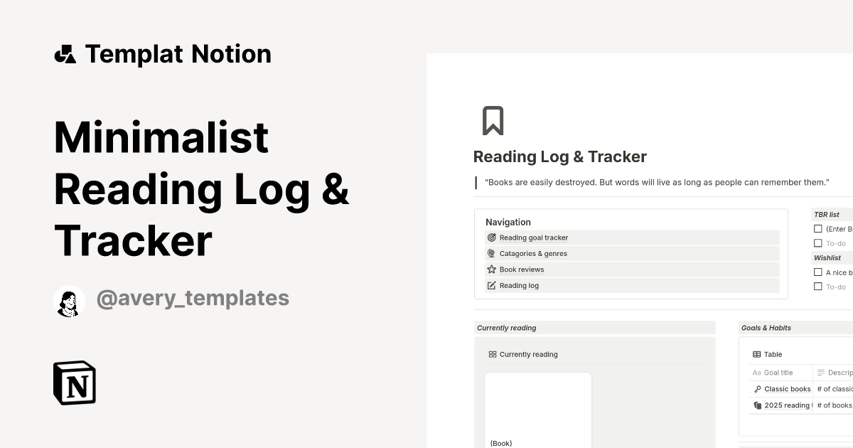 Templat Minimalist Reading Log & Tracker | Notion Marketplace