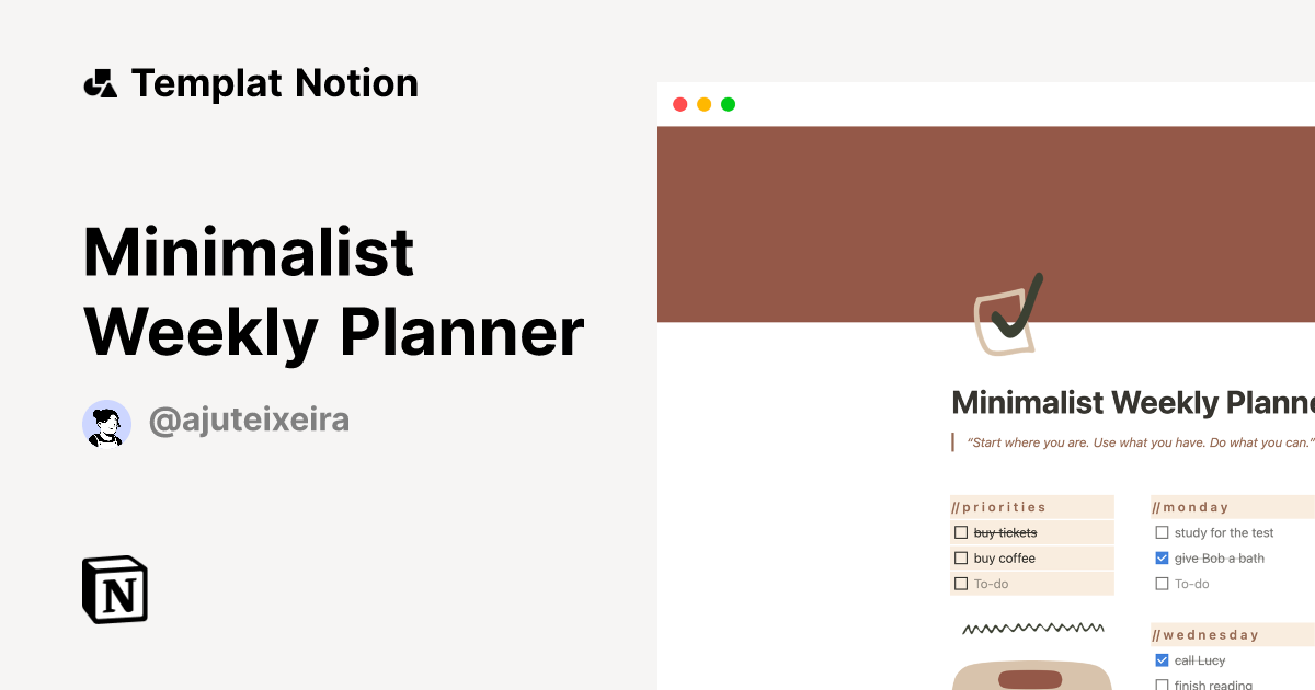 Templat Minimalist Weekly Planner | Notion Marketplace