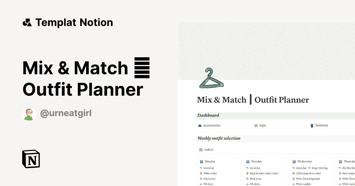 Templat Mix & Match ┃ Outfit Planner | Notion Marketplace