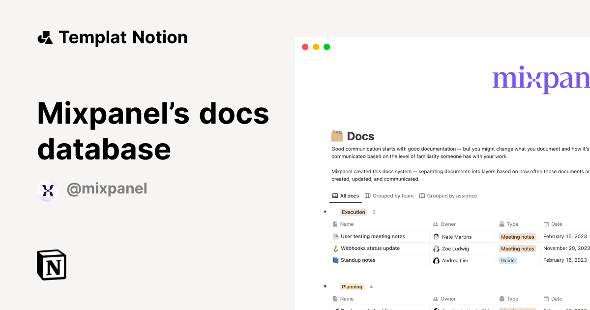 Templat Mixpanel’s docs database | Notion Marketplace