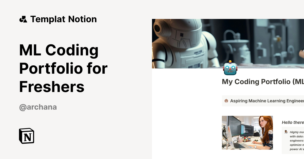 ML Coding Portfolio for Freshers Templat oleh Archana | Notion Marketplace