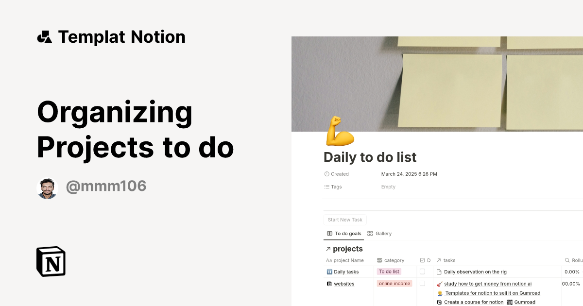 Templat Organizing Projects to do | Notion Marketplace