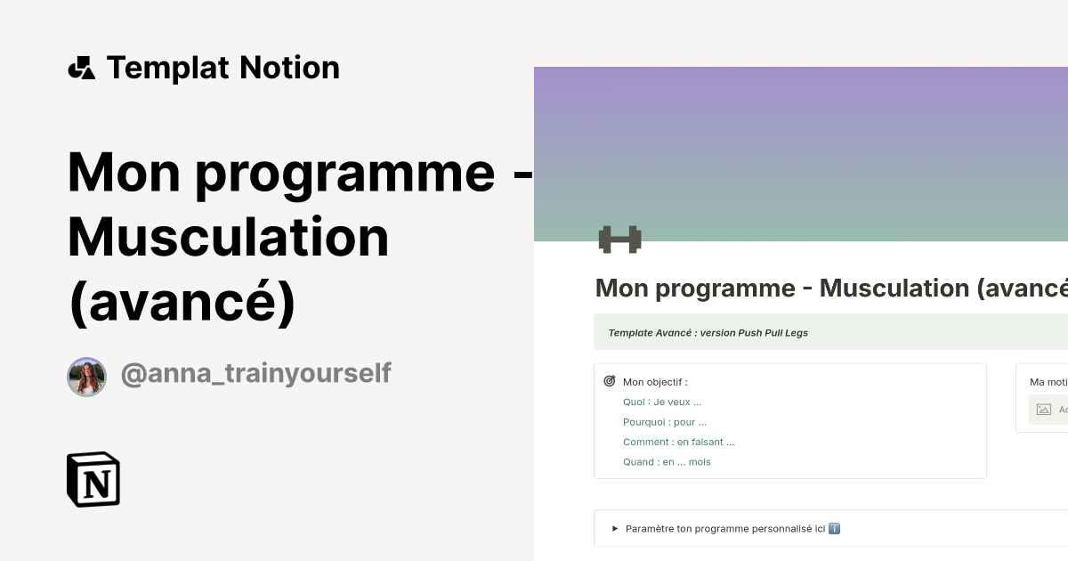 Templat Mon programme - Musculation (avancé) | Notion Marketplace