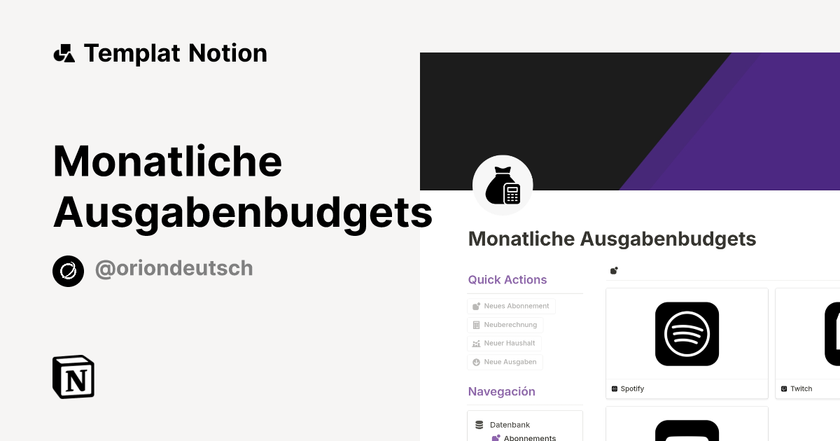 Monatliche Ausgabenbudgets Templat oleh Orion | Deutsch | Notion Marketplace