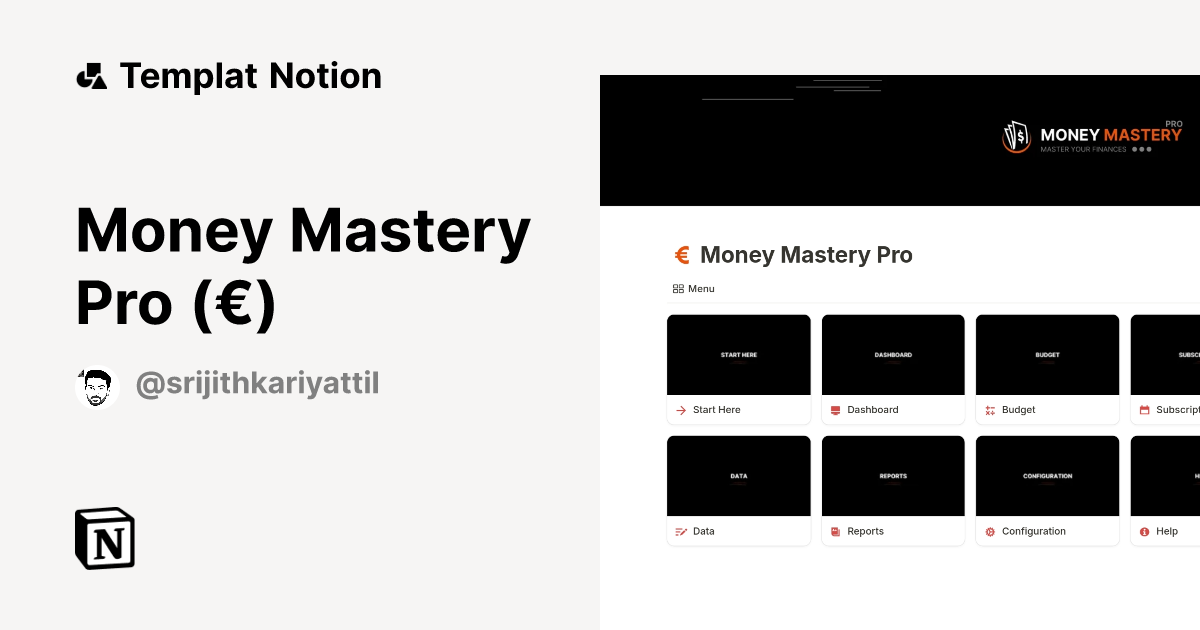Money Mastery Pro (€) Templat oleh Srijith Kariyattil | Notion Marketplace