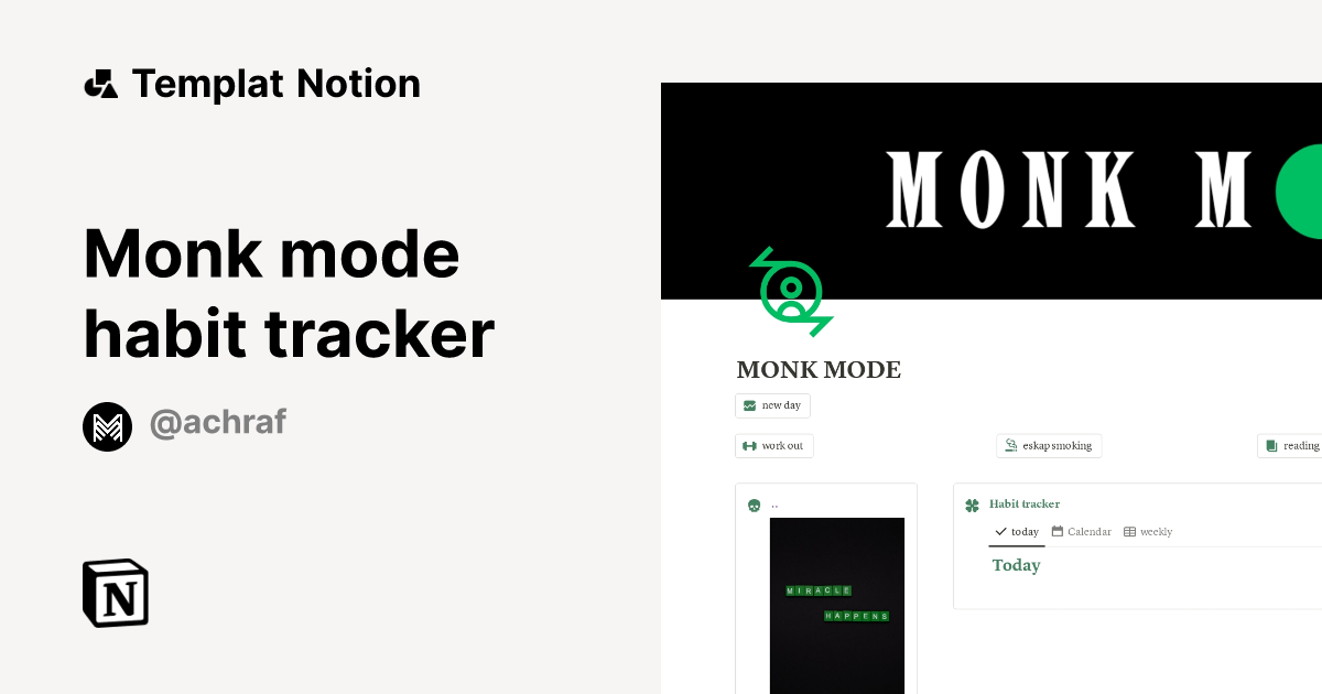 Monk mode habit tracker Templat oleh Monaliva | Notion Marketplace