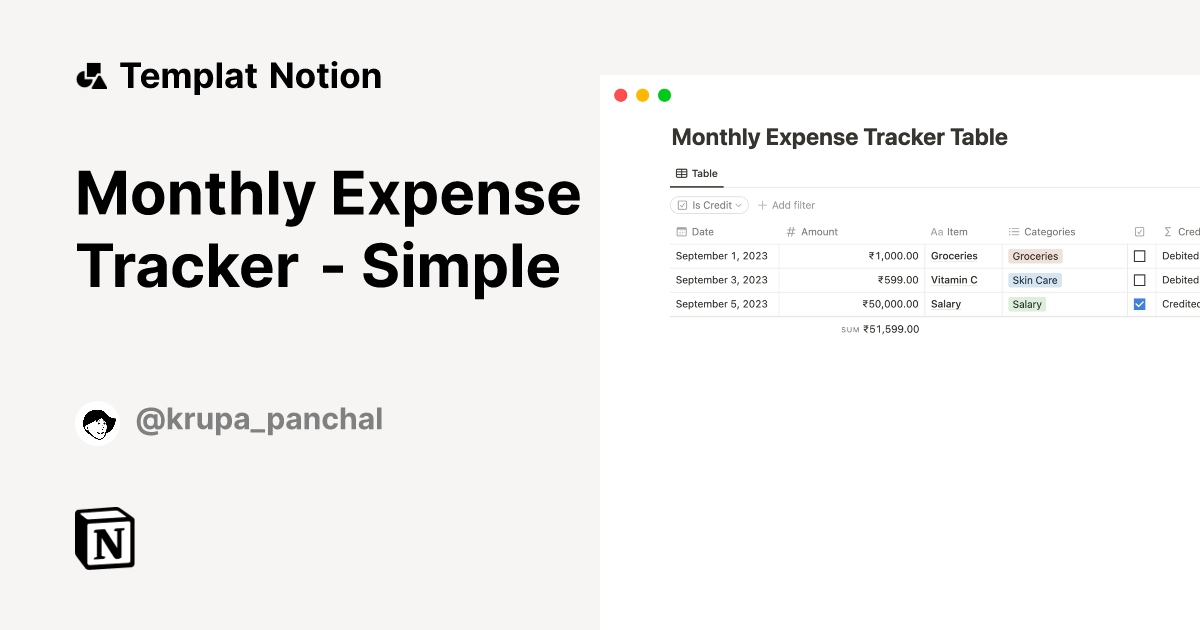 Templat Monthly Expense Tracker - Simple | Notion Marketplace