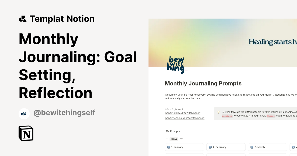 Templat Monthly Journaling: Goal Setting, Reflection | Notion Marketplace