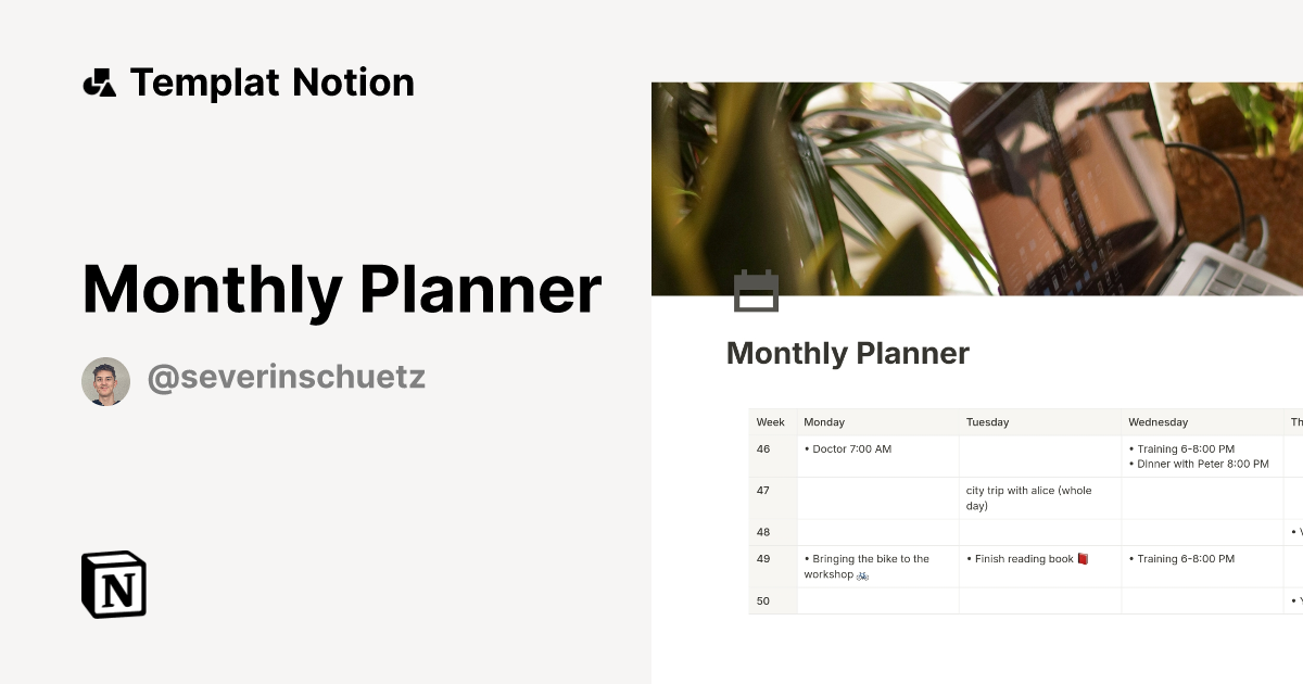 Templat Monthly Planner | Notion Marketplace