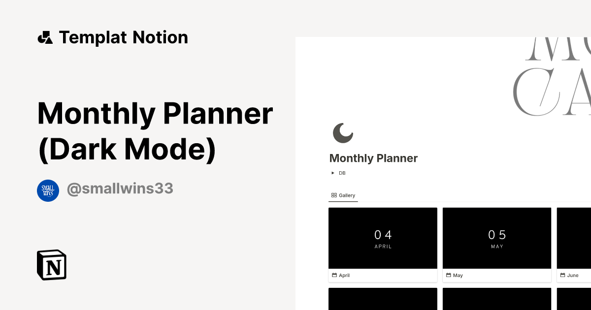 Monthly Planner (Dark Mode) Templat oleh Small Wins 小勝利 | Notion Marketplace