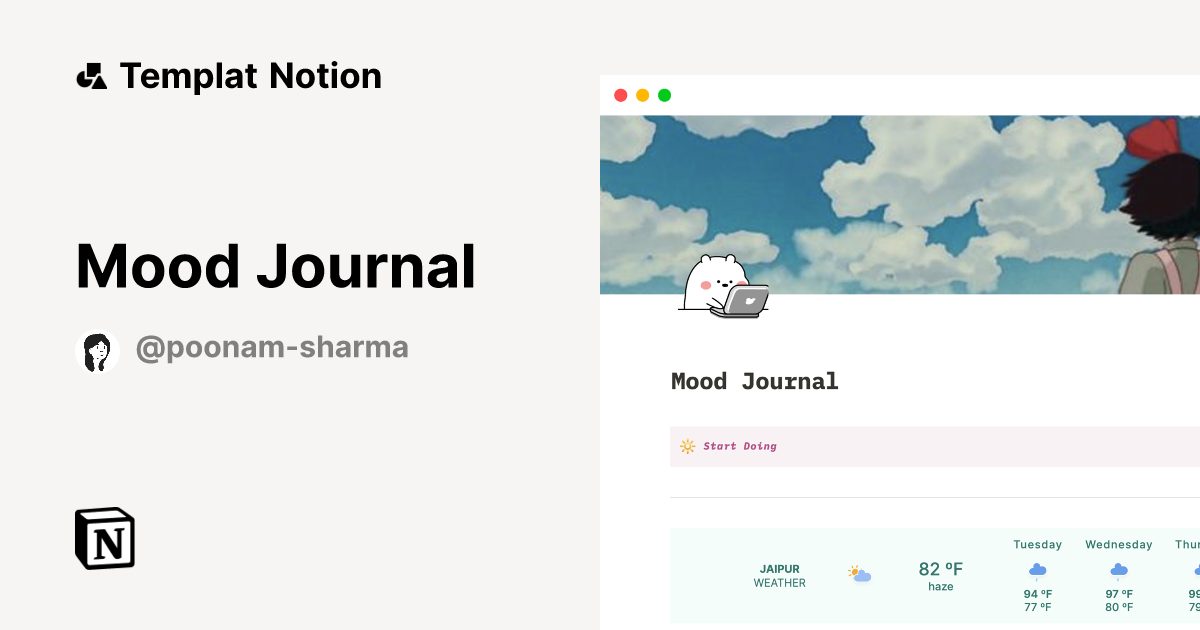 Mood Journal Templat oleh Poonam Sharma | Notion Marketplace