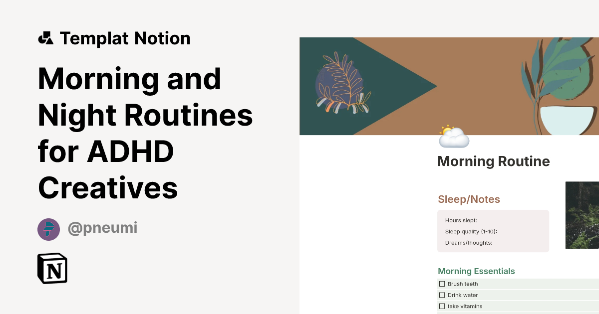 Templat Morning and Night Routines for ADHD Creatives | Notion Marketplace