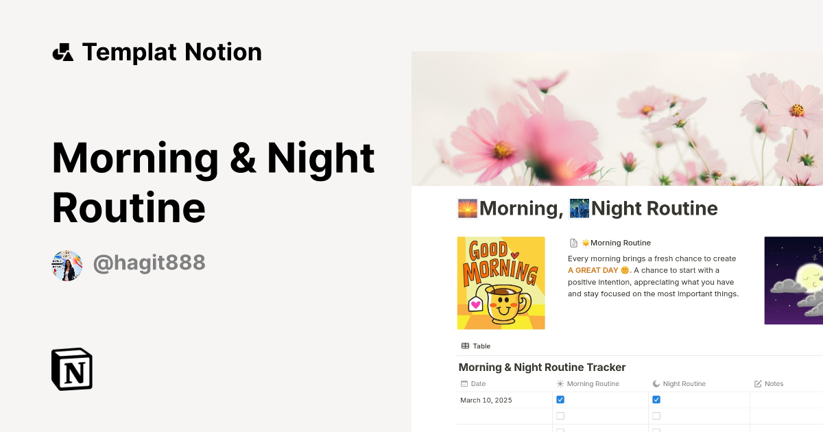 Morning & Night Routine Templat oleh Hagit Dayan | Notion Marketplace
