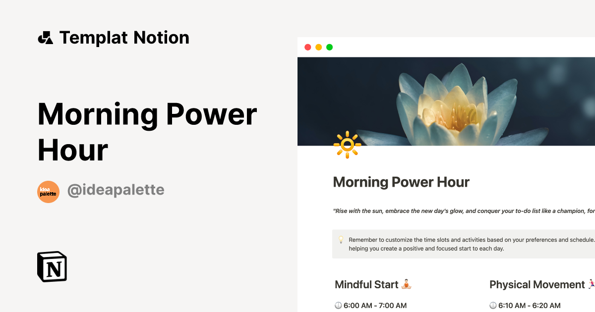 Morning Power Hour Templat oleh Idea Palette | Notion Marketplace